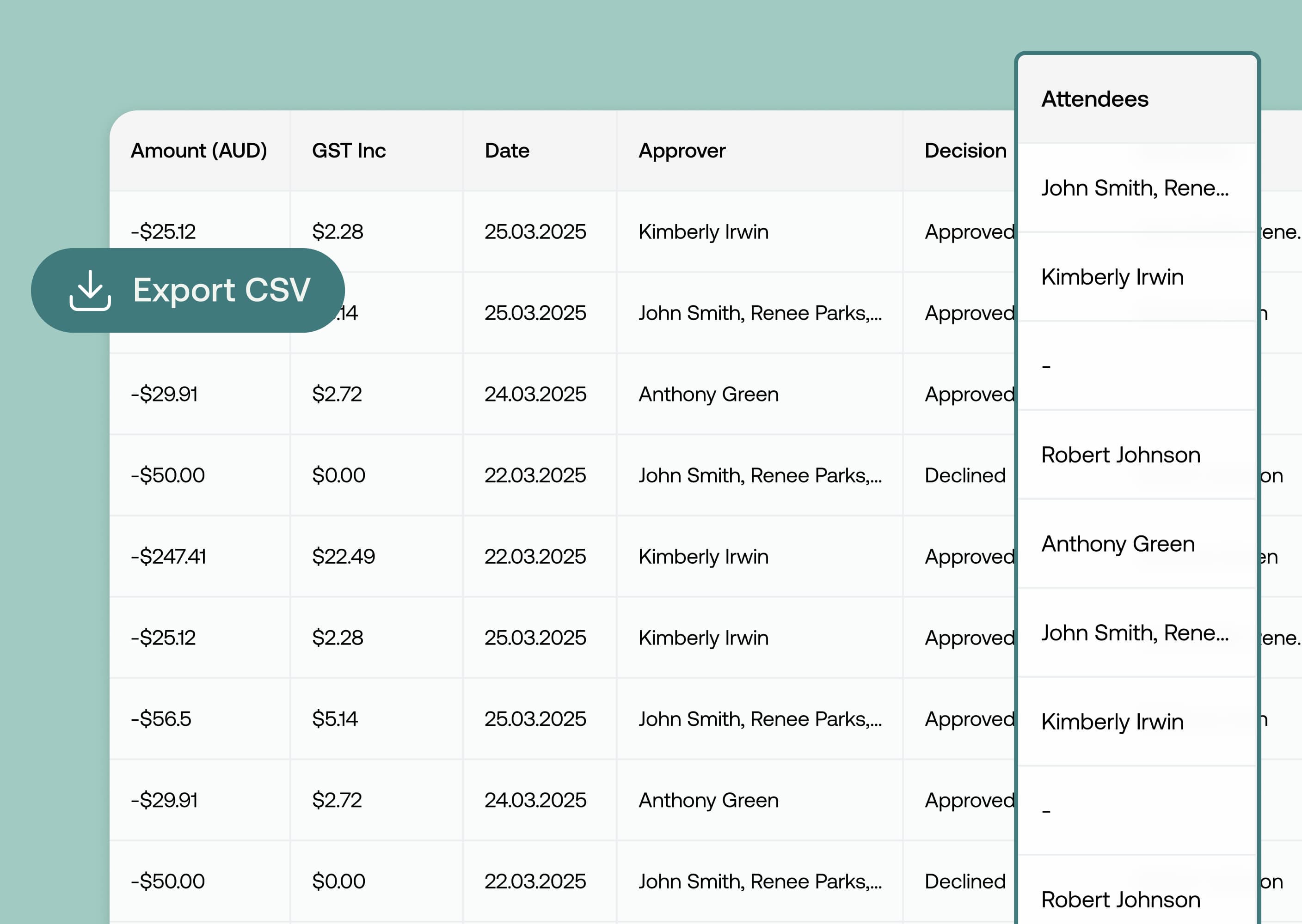 Attendees recorded in transactions export